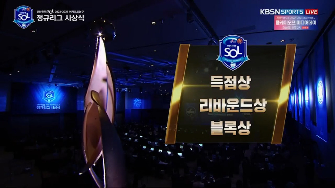 다음스포츠 | [2022-23 WKBL 정규리그 시상식] '통계상' 득점상, 리바운드상, 블록상