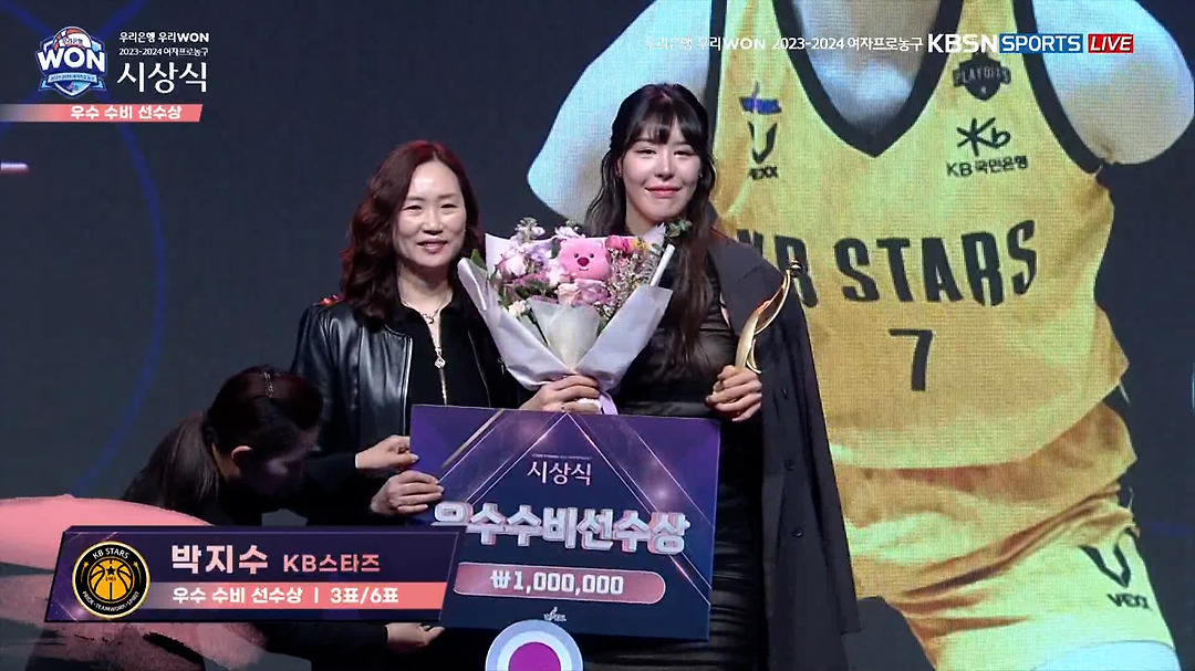 다음스포츠 | [2023-24 WKBL 정규리그 시상식] '우수수비 선수상' KB스타즈 박지수