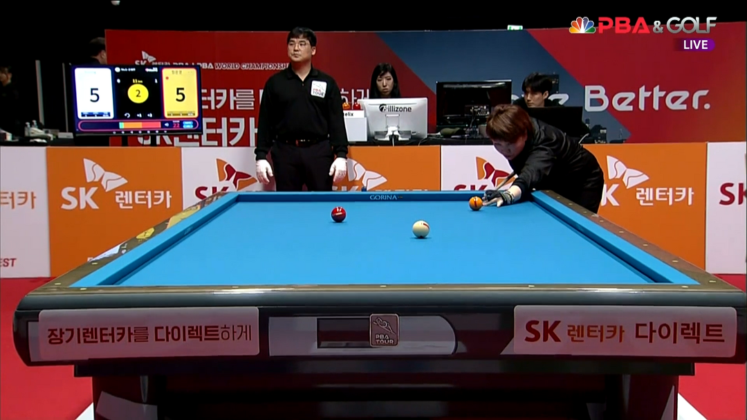 4연속 득점으로 역전에 성공하며 스롱을 압박하는 정은영[SK렌터카 LPBA 월드챔피언십 2023] | 다음스포츠