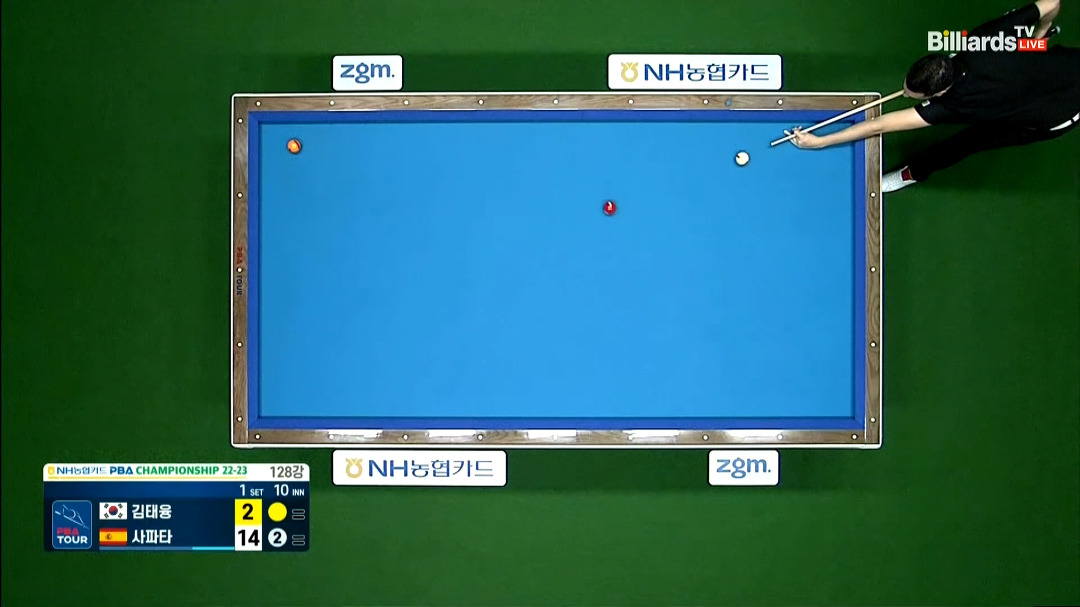 엄청난 각도를 만들어내며 좁은 틈으로 뒤돌리기 성공하는 사파타[NH농협카드 PBA 챔피언십 22-23] | 다음스포츠