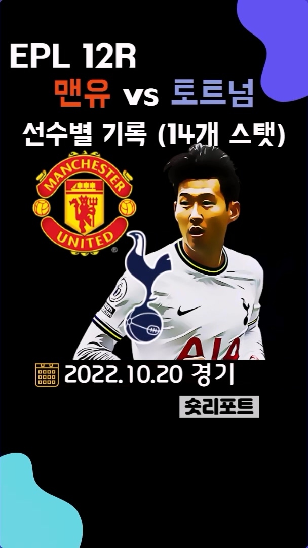 EPL 12R 토트넘 맨유전 손흥민 출전경기 선수별 경기기록 (총 14개 스탯) - 다음 루프