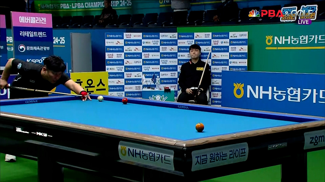 다음스포츠 | 부드러운 스트로크로 원뱅크 넣어치기 성공! 첫 세트 선점, 박명규[NH농협카드 PBA챔피언십 24-25]