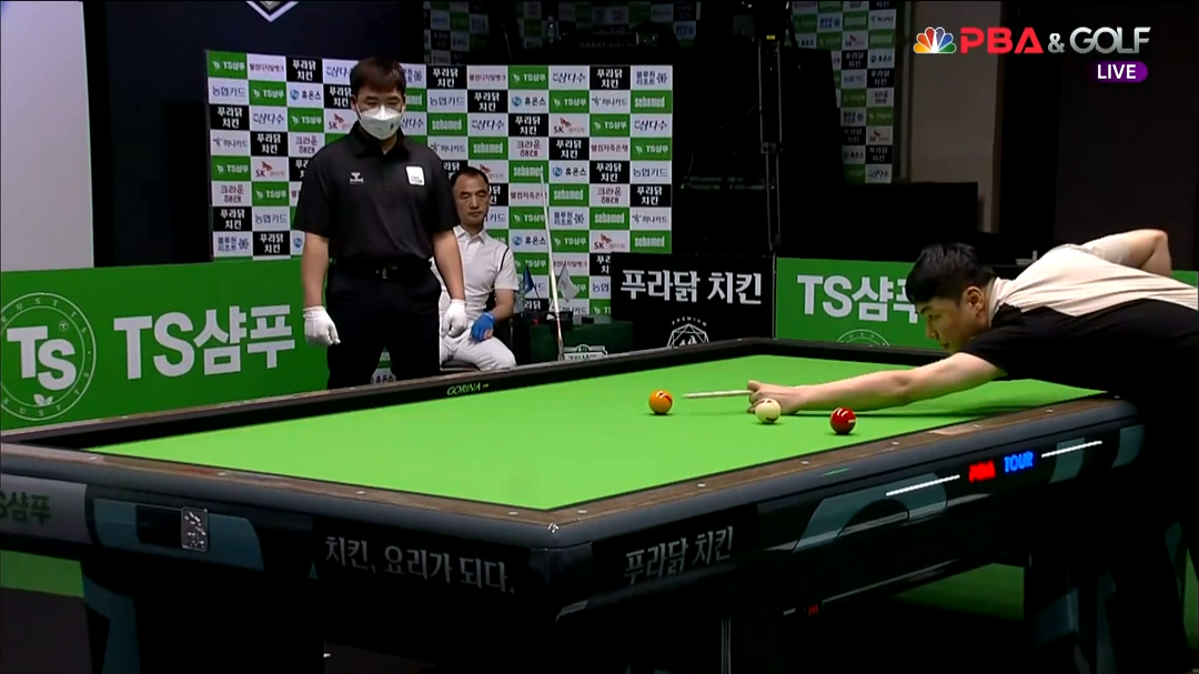 깔끔하게 3뱅크샷 마무리하면서 4이닝만에 1세트 따내는 이상대[TS샴푸·푸라닭 PBA 챔피언십 2022] | 다음스포츠