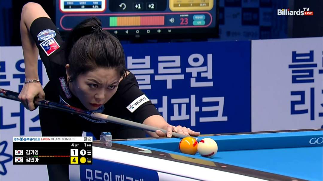 다음스포츠 | 1이닝부터 4득점 주고받으며 치열한 4세트 만드는 김가영과 김민아![경주블루원리조트 LPBA 챔피언십 23-