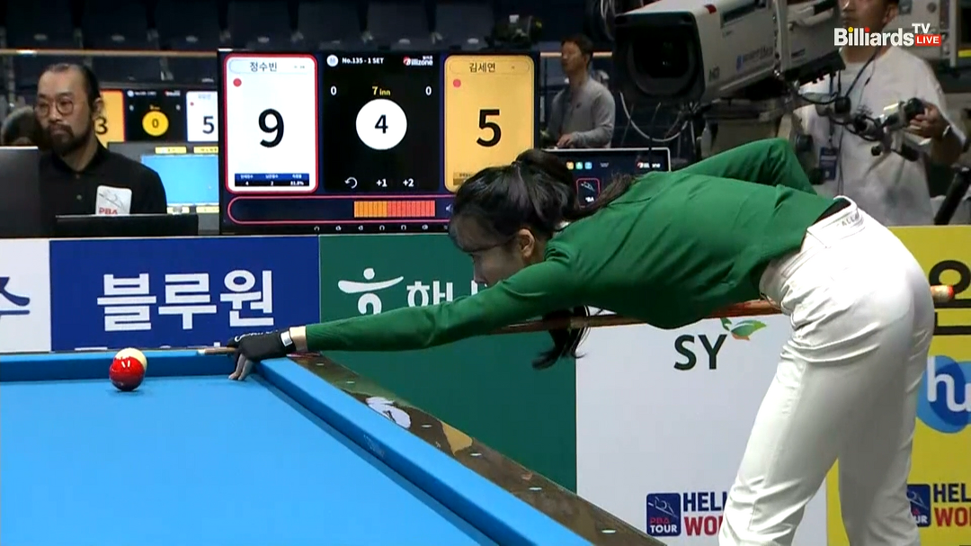 다음스포츠 | 뱅뱅뱅!! 3연속 뱅크샷 득점 성공하면서 1세트를 가져가는 정수빈![휴온스 LPBA 챔피언십 23-24]